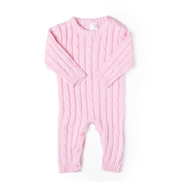 Cable Knit Romper: Pink